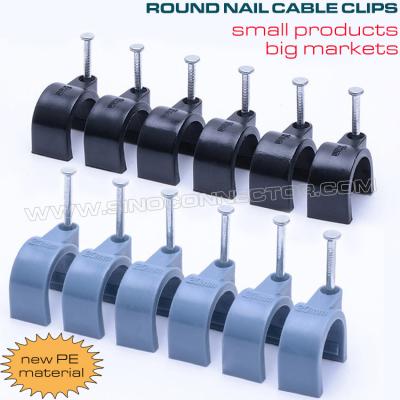 China Ø2.5mm~25mm Cable Clips Plastic with Single Nail, Ø30mm~50mm Round Cable Clips with Double Nails for Cable Management for sale