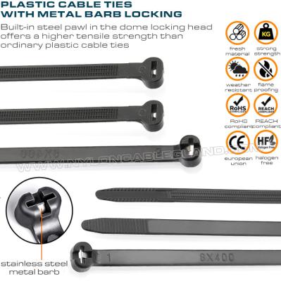 China Stainless Steel Barb Cable Tie 400mm x 8, Ø9-108mm Adjustable Metal Tooth Cable Tie 550N (112LBS) for Shipbuilding for sale