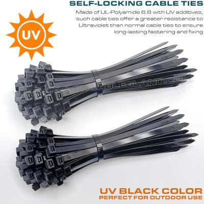 China UV Resistant Black Polyamide 6.6 Cable Tie Plastic Zip Tie Strap 200mm x 4.8 (22kgs, 50lbs) for high UV Environments for sale