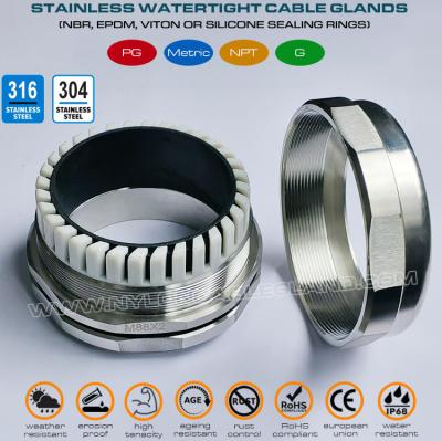 China 304 Stainless Steel Waterproof Cable Gland M88x2, 65~70mm Adjustable 316 Stainless Steel Metric Cable Gland Connector IP68 for Large Cables for sale