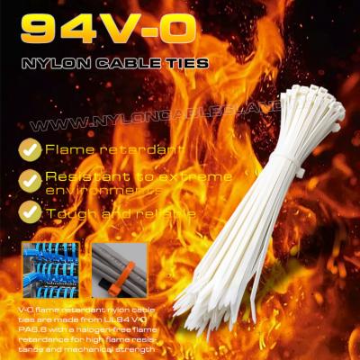 China 94V-0 Nylon 6.6 Cable Tie 150x3.6mm, Ø3~35mm Adjustable Flame Retardant Polyamide Zip Tie for Flame Resistant Applications for sale