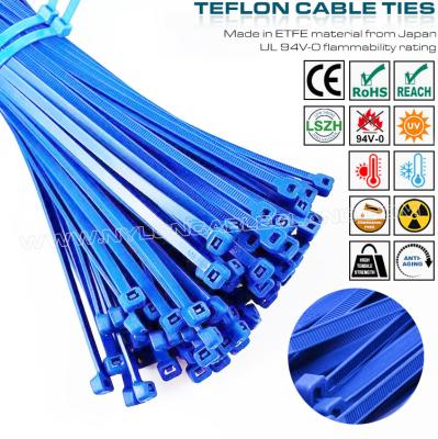 China ETFE Blue Cable Tie 3.6x200mm, 94V-0 Fireproof Teflon Cable Tie Temperature Resistant Tefzel Cable Tie for Harsh Environments for sale