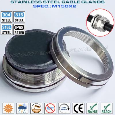 China M150x2 Metric Cable Gland Stainless Steel 316, Cable Gland IP68 Stainless Steel 316L Waterproof Connector Inox 304 for 110-125mm Cables for sale