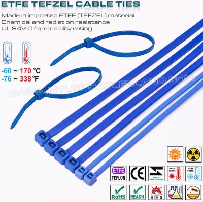 China Blue Teflon Cable Tie 200 x 4.8mm, 94V-0 ETFE Cable Tie 50 Lbs Chemical Resistant Tefzel Cable Tie for Extreme Environments for sale