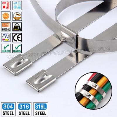 China Premium Quality 316L/316/304 Stainless Steel Cable Ties 300~1000mm Length x 10mm Width (480 lbs) for Outdoor for sale