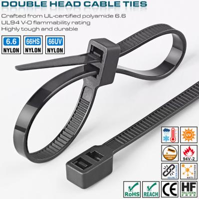 China Double-Head Plastic (Nylon 6.6 / PA 6.6) Cable Tie 300x4.8mm, Double-Loop Type, 50 Lbs, UL94 V-2, Versatile Use for sale