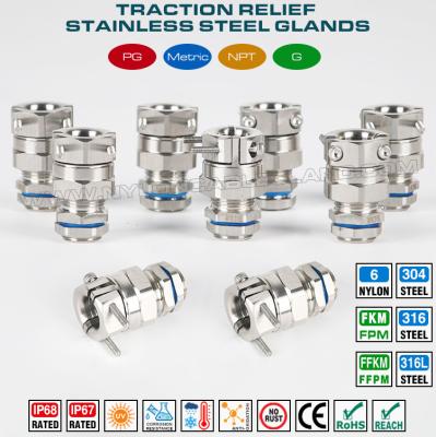 China Stainless Steel Traction Relief Metric Cable Gland M16 (5-10mm) with FKM/FPM Seals & O-Rings for Portable Equipment for sale