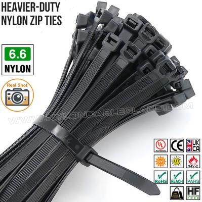 China Plastic Tie Wrap 7.6x300mm Heavy-Duty Cable Tie, Ø8-80mm Adjustable Nylon (PA) 6.6 Zip Tie c/w 130lbs or 157lbs Strength for Construction for sale
