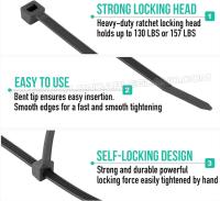 China Plastic Tie Wrap 7.6x300mm Heavy-Duty Cable Tie, Ø8-80mm Adjustable Nylon (PA) 6.6 Zip Tie c/w 130lbs or 157lbs Strength for Construction for sale