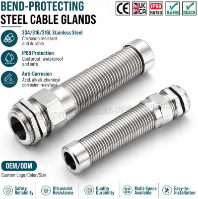 China IP68 Flexible Cable Gland Spiral M32x1.5 (Ø15~22mm), Inox Steel 304, 316 or 316L, Sharp Bend Protection, For Extreme Environments for sale