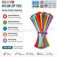 China Colored Cable Tie 200mm x 4.8, 3~50mm Adjustable Nylon 66 Multicolor Zip Tie (222N / 50LBS) for Cable Visual Management for sale