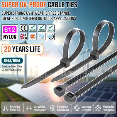 China Black Nylon 612 (Polyamide 612, PA612) Cable Tie, Heavy Duty, UV & Weather Resistance, 350mm x 7.6, For Outdoor Solar Facilities for sale