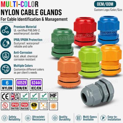 China Colored Cable Glands, Nylon 6 (Polyamide 6, PA6), PG13.5 (6-12mm & 5-9mm), IP68/IP69K, for Visual Identification & Cable organization for sale