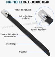 China Black Epoxy-Coated Metal Cable Ties, Ball-Lock Type, 316L/316/304 Stainless Steel, Width 7.9mm x Length 150-1000mm, for Corrosive Environments for sale