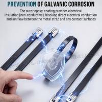 China Black Epoxy-Coated Metal Cable Ties, Ball-Lock Type, 316L/316/304 Stainless Steel, Width 7.9mm x Length 150-1000mm, for Corrosive Environments for sale