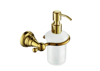 China Golden Bathroom Accessory Wall Mounted Soap Dispenser With Brass Pump PP Bottle for sale