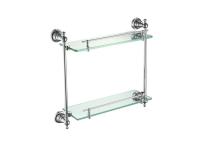 China Brass Bathroom Accessory Double Layers Glass Wall Shelves Chrome Finish for sale