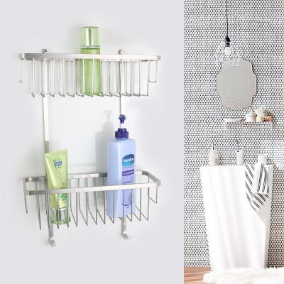 China Durability Double Layers Stainless Steel Shower Basket Wall Mounted for sale