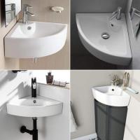 China Small Triangle Wall Mount Corner Ceramic Art Basin With Overflow Hole for sale