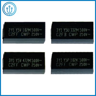 China 11.4x6.0mm Plastic Encapsulation Chip Safety Capacitor 500VAC 10pF to 4700pF Y5P Y5U Y5V for sale