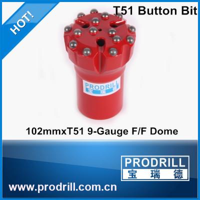 China Thread button bits T51-102mm, regular skirt, Dome for sale