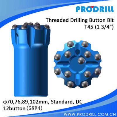 China T45-70, 76, 89, 102mm Thread button bit，DC, 12buttons for sale