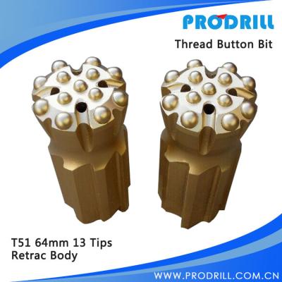 China T51， 64mm Thread button bits with Retrac skirt, 13buttons for sale