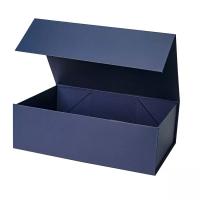 China High Quality Navy Blue Foldable Magnetic Box  With Silver Logo Stamped for sale