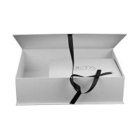 China white flap foldable magnet Cloth Paper Box with black ribbon for sale