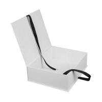 China white flap foldable magnet Cloth Paper Box with black ribbon for sale