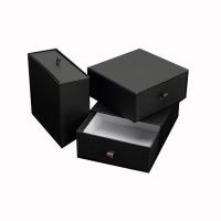 China Gold Foiled Logo Kraft Paper Drawer Box with Black Ribbon for sale