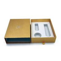 China Gold Foiled Logo Kraft Paper Drawer Box with Black Ribbon for sale
