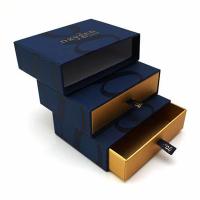 China Gold Foiled Logo Kraft Paper Drawer Box with Black Ribbon for sale
