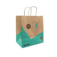 China Recycled Craft Brown Paper Grocery Bags Take Away Custom Printing for sale