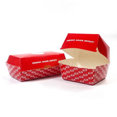 China Disposable Kraft Paper Fast Food Burger Packaging Box With Varnishing Printing for sale
