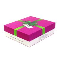 China Luxury Pink White Holiday Gift Paper Lid And Base Gift Box With Green Ribbon for sale