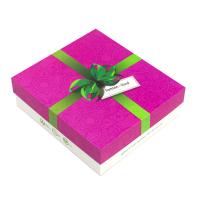 China Luxury Pink White Holiday Gift Paper Lid And Base Gift Box With Green Ribbon for sale