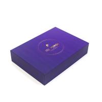 China Custom UV Printing Gold Stamping Luxury Purse Paper Purple Lid And Base Gift Box for sale