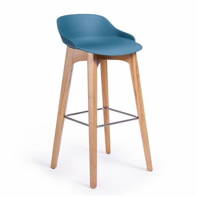 China Minimalist Commercial Bar Stool PP Seat Ash Wood With Stainless Steel Footrest for sale