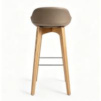 China Upholstered Brown Leather Bar Stools Natural Ash Wood Ergonomic Functionality for sale