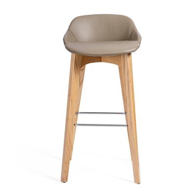 China Upholstered Brown Leather Bar Stools Natural Ash Wood Ergonomic Functionality for sale