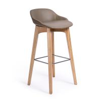 China Upholstered Brown Leather Bar Stools Natural Ash Wood Ergonomic Functionality for sale