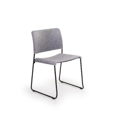 China Minimalist Restaurant Chair And Table Sustainable Dining Chair Grey Felt Sled Metal Base for sale