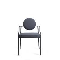 China Sleek Commercial Armchair Circular Backrest Padded Square Seat Black Metal Frame for sale