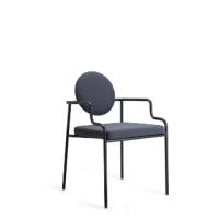 China Sleek Commercial Armchair Circular Backrest Padded Square Seat Black Metal Frame for sale