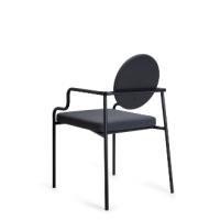 China Sleek Commercial Armchair Circular Backrest Padded Square Seat Black Metal Frame for sale