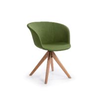 China Swivel Restaurant Armchair Fabric-upholstered PP Shell Tapered Beech Wood Legs for sale