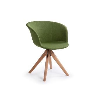 China Swivel Restaurant Armchair Fabric-upholstered PP Shell Tapered Beech Wood Legs for sale