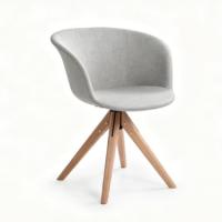 China Swivel Restaurant Armchair Fabric-upholstered PP Shell Tapered Beech Wood Legs for sale