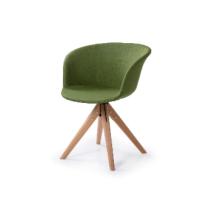 China Swivel Restaurant Armchair Fabric-upholstered PP Shell Tapered Beech Wood Legs for sale
